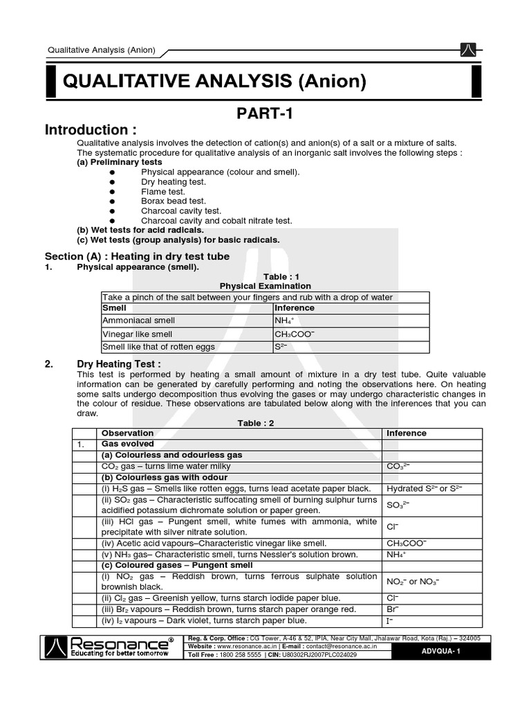 Qualitative Analysis (Anion) Theory PDF | PDF | Precipitation (Chemistry) | Ammonium