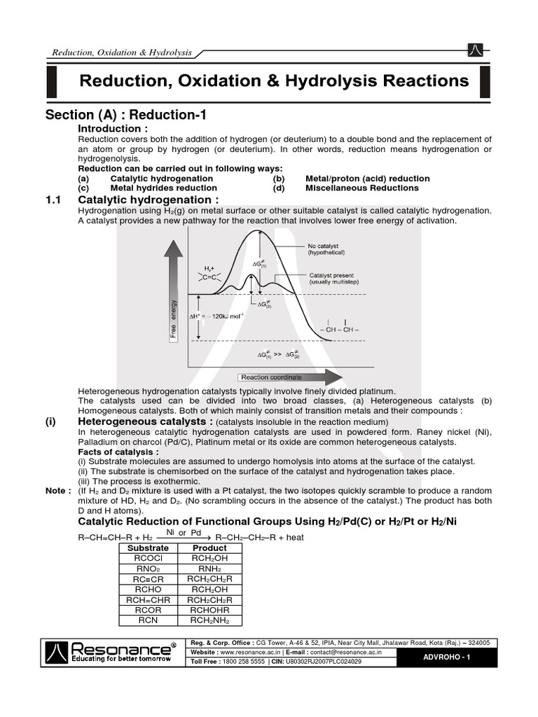 Reduction, Oxidation & Hydrolysis Overview | PDF