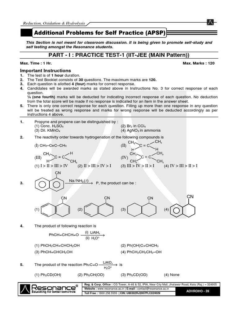 Reduction, Oxidation - Hydrolysis APSP PDF | PDF | Redox | Alkene