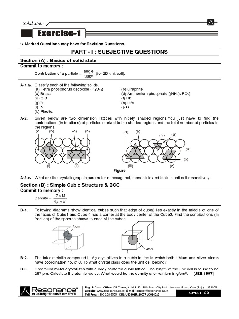 Solid State Exercise | PDF | Crystal Structure | Ion