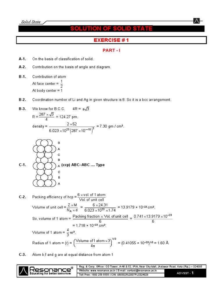 Solid State Exercise Solution PDF | PDF | Ion | Crystal Structure