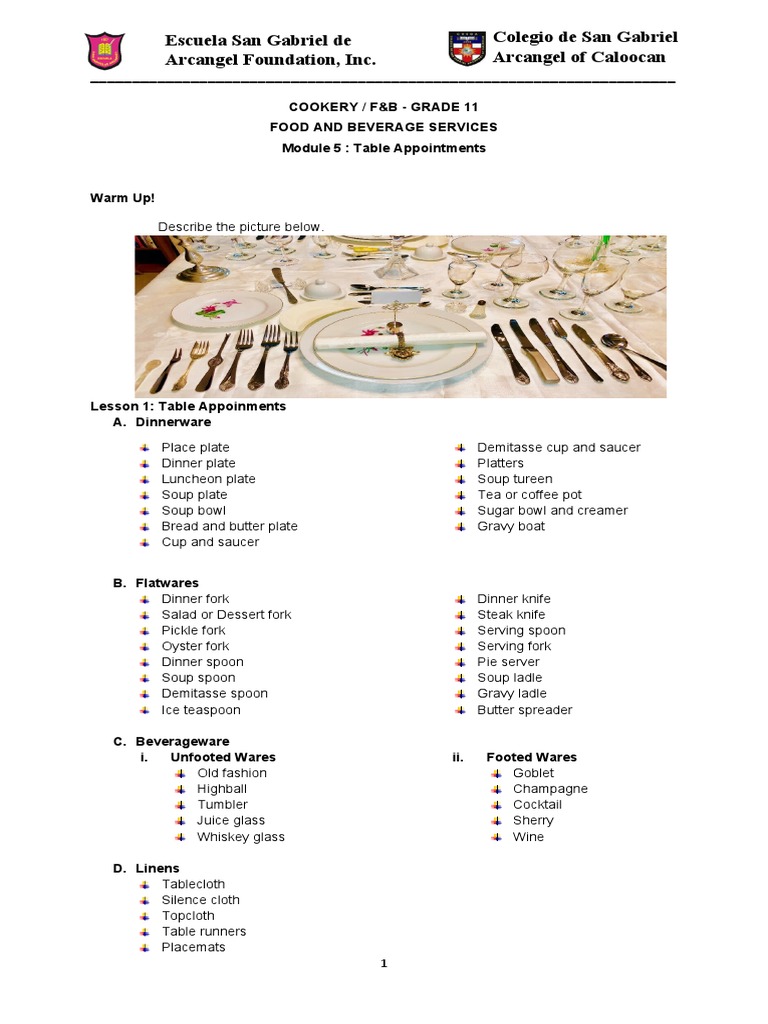 FBS Module 5 | PDF | Tableware | Lunch