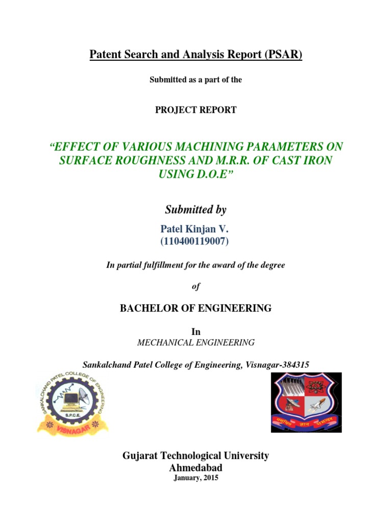 Patent Search and Analysis Report (PSAR) | PDF | Machining | Numerical ...