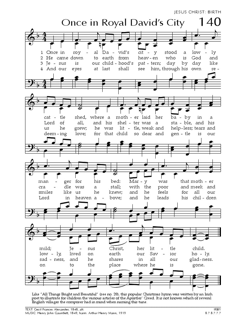 140-Once in Royal Davids City | PDF | Hymns | Christian Belief And Doctrine