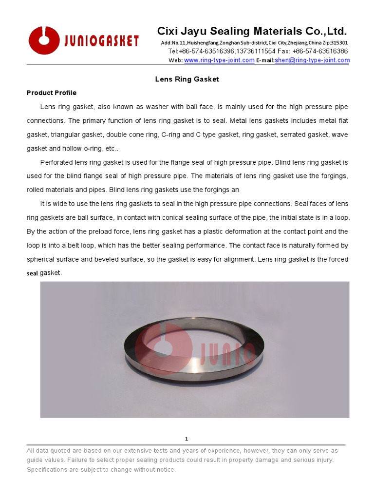 Cixi Jayu Sealing Materials Co.,Ltd.: Lens Ring Gasket | PDF ...