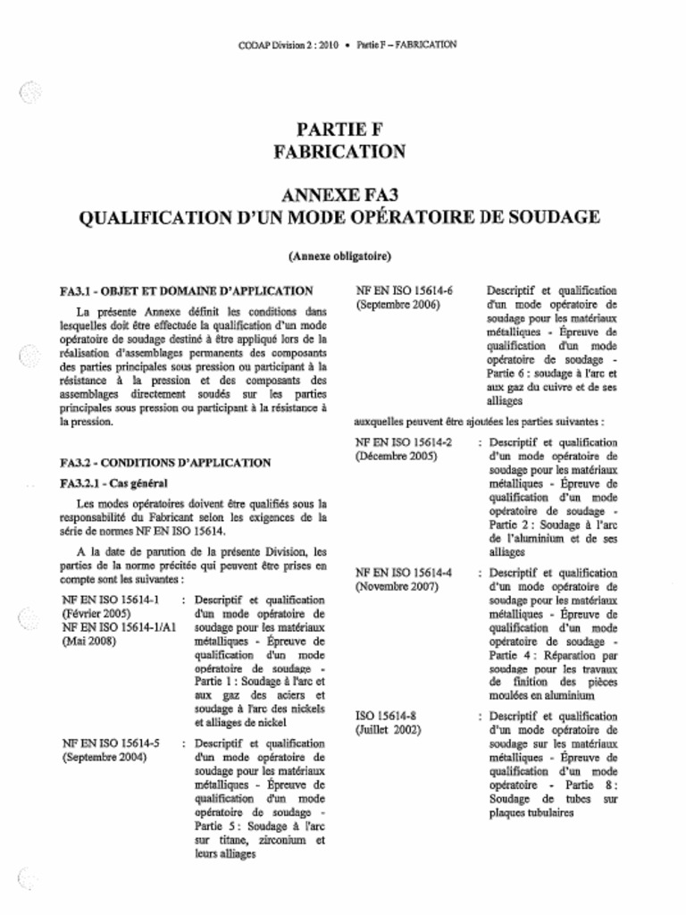 CODAP 2010 Div 2 6221-6256 FA3 Soudage PDF | PDF