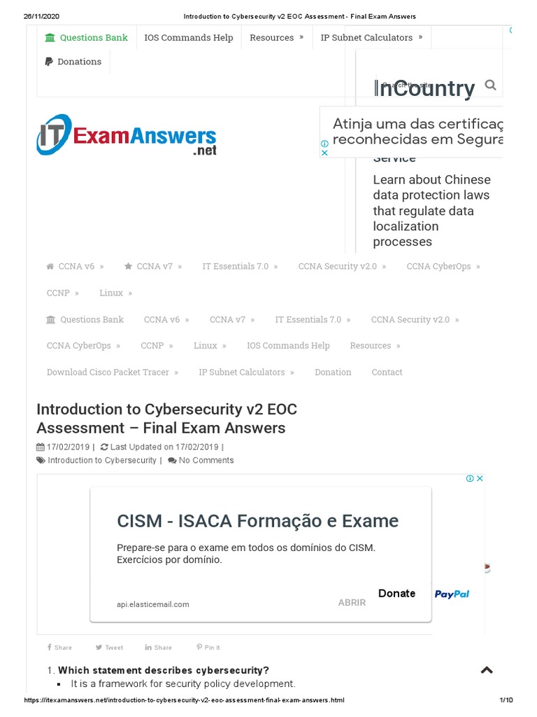 Introduction To Cybersecurity v2 EOC Assessment - Final Exam Answers ...