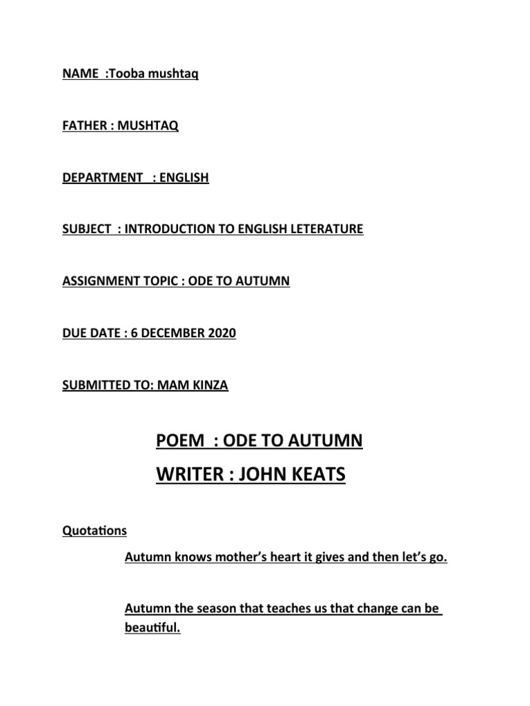 Ode to Autumn Analysis and Summary | PDF | Agriculture | Poetry