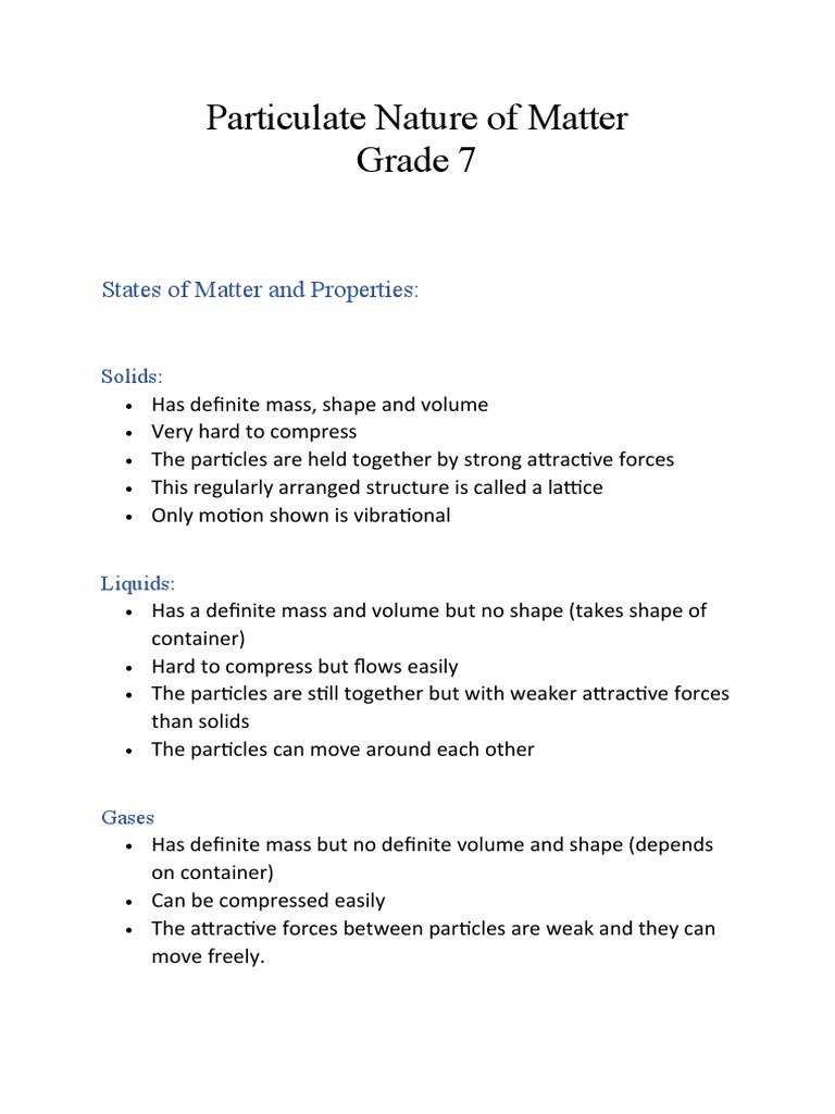 Particulate Nature of Matter Notes | PDF | Liquids | Evaporation