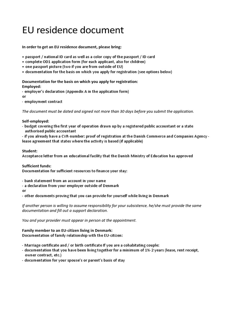 In Order To Get An EU Residence Document, Please Bring | PDF | Finance ...