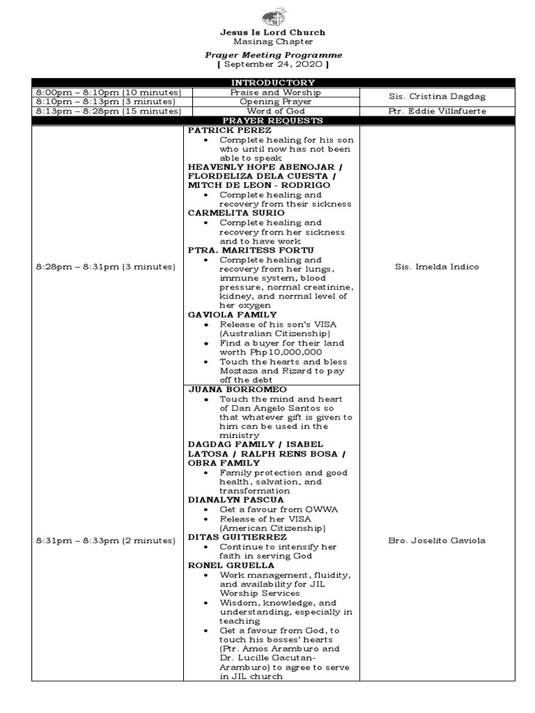 PRAYER MEETING PROGRAMME (Sept. 24, 2020) | PDF | Religious Behaviour ...
