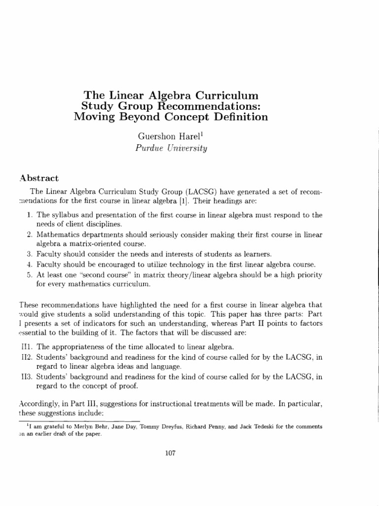 The Linear Algebra Curriculum Study Group Recommendations - Moving ...