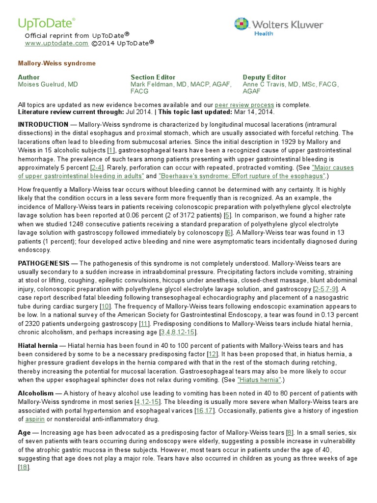 Mallory Weiss Syndrome PDF | PDF | Esophagus | Endoscopy
