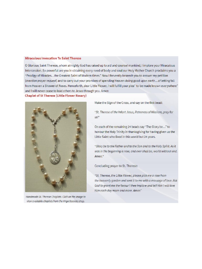 Saint Therese of Lisieux Prayer | PDF | Rosary | Prayer