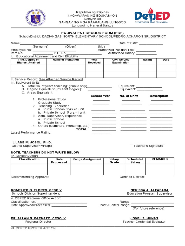 Equivalent Record Form (Erf) | Download Free PDF | Teachers | Behavior ...