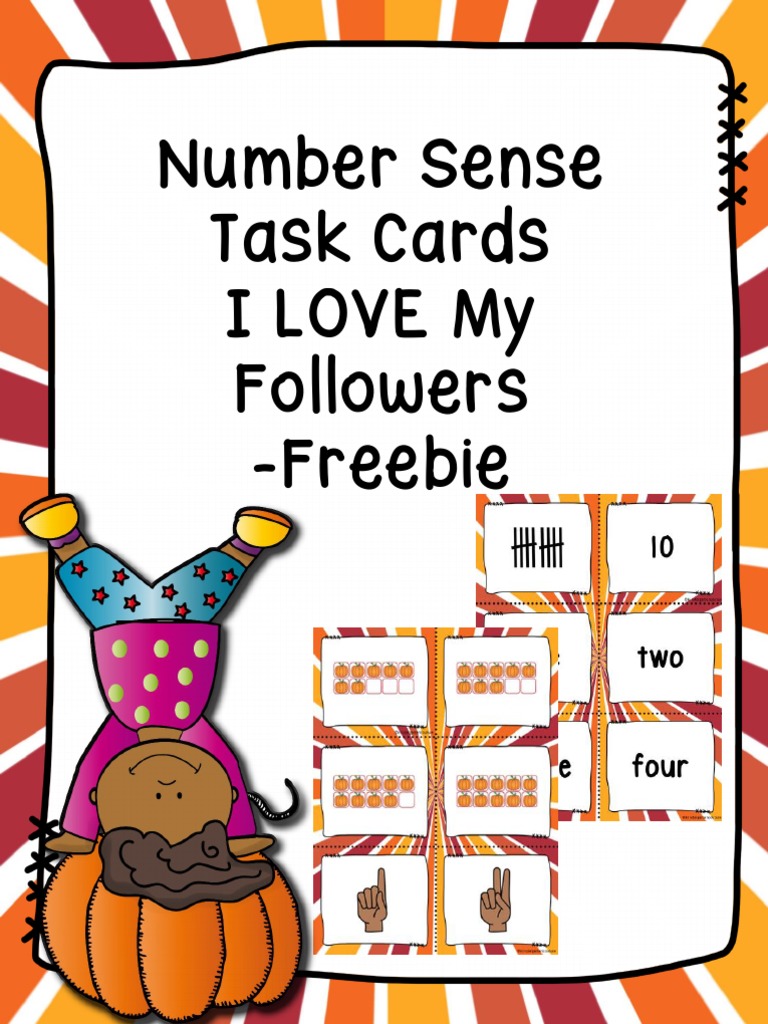 Number Sense Task Cards I Love My Followers - Freebie | PDF