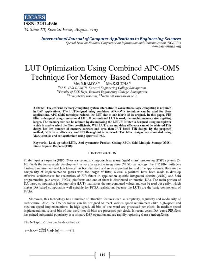 LUT Optimization Using Combined APC-OMS Technique For Memory-Based Computation | Download Free ...