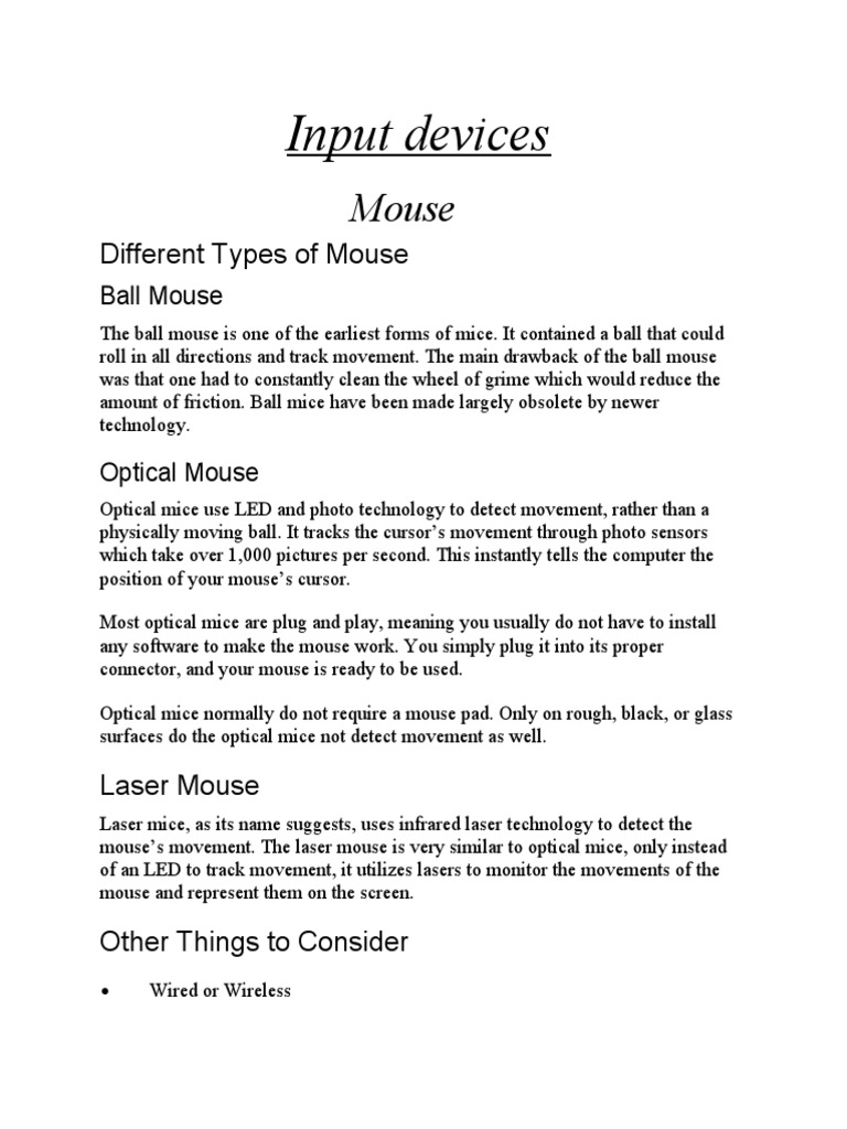 Input Devices: Mouse | PDF | Computer Keyboard | Electronics