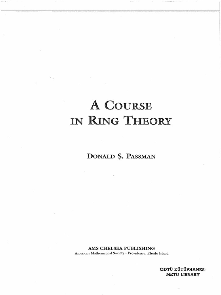 A Course in Ring Theory (Donald S.passman) | PDF