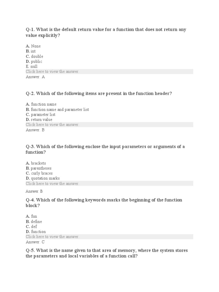 A. None B. Int C. Double D. Public: E. Null Answer. A | PDF | Parameter ...
