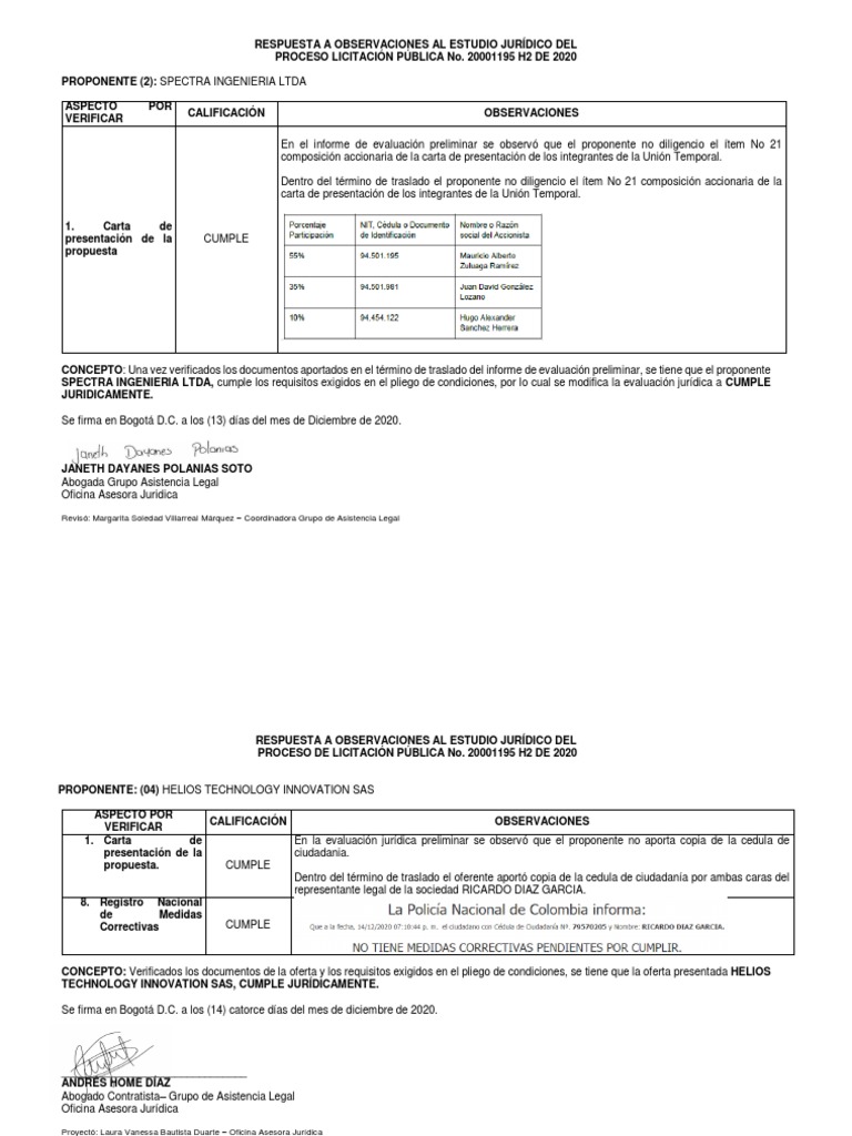 Consolidado Informe Definitivo Evaluacion Juridica Proceso 20001195 | PDF | Gobierno