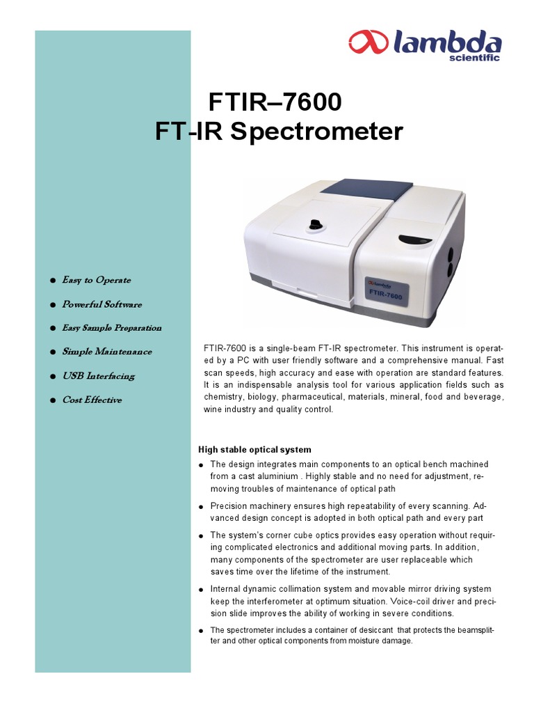 FTIR-7600 FT-IR Spectrometer | PDF | Optics | Electromagnetic Radiation