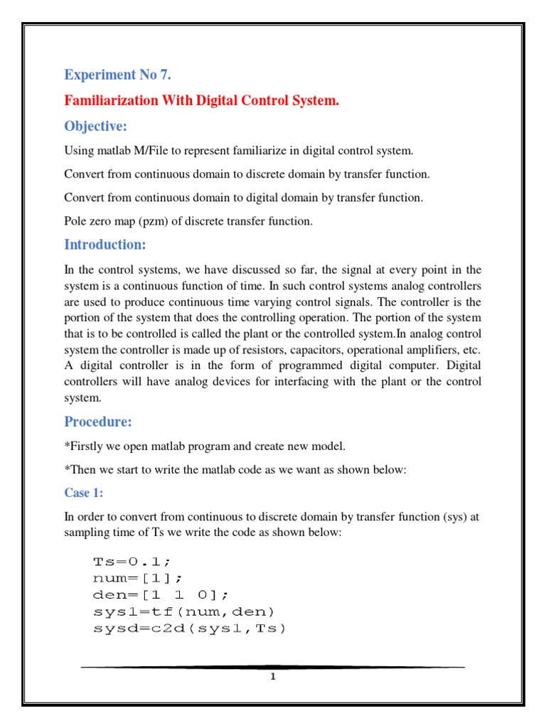 Familiarization With Digital Control System.: Experiment No 7 | PDF | Discrete Time And ...