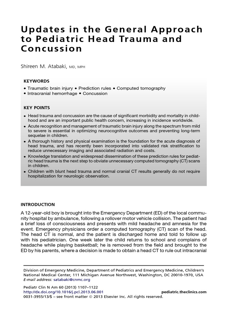 Updatesinthegeneralapproach Topediatricheadtraumaand Concussion | PDF ...