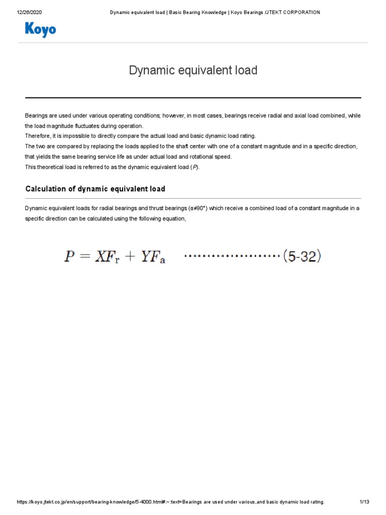 Dynamic Equivalent Load - Basic Bearing Knowledge - Koyo Bearings ...