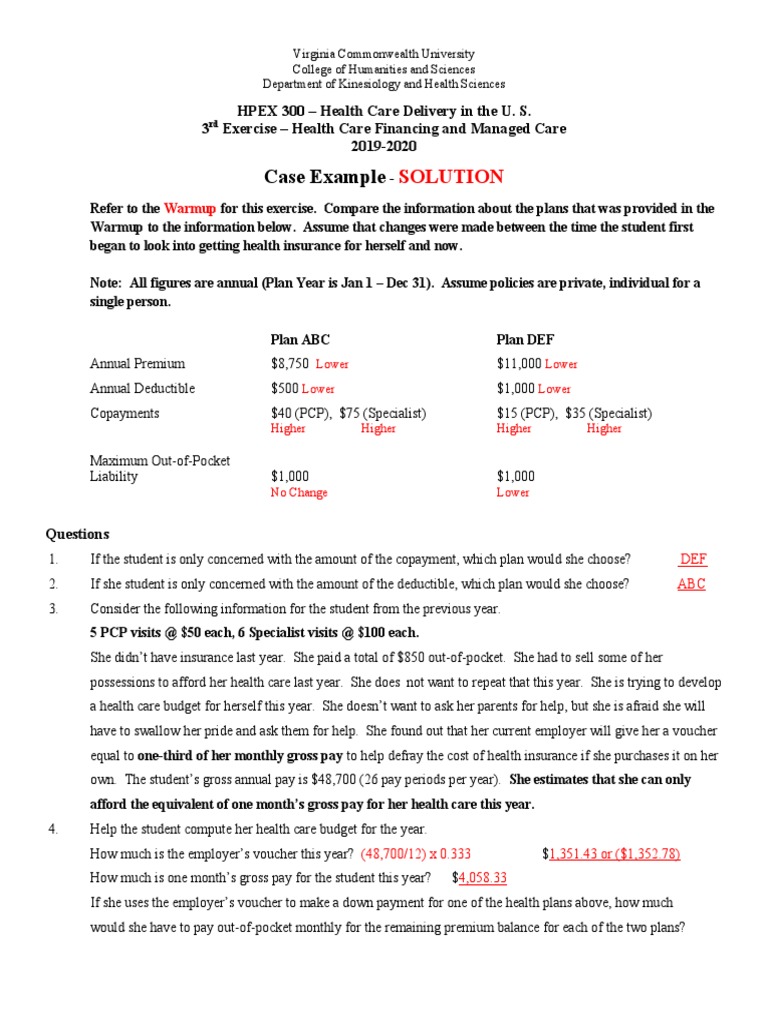 Case Example SOLUTION (2019-2020) | PDF | Deductible | Health Insurance ...