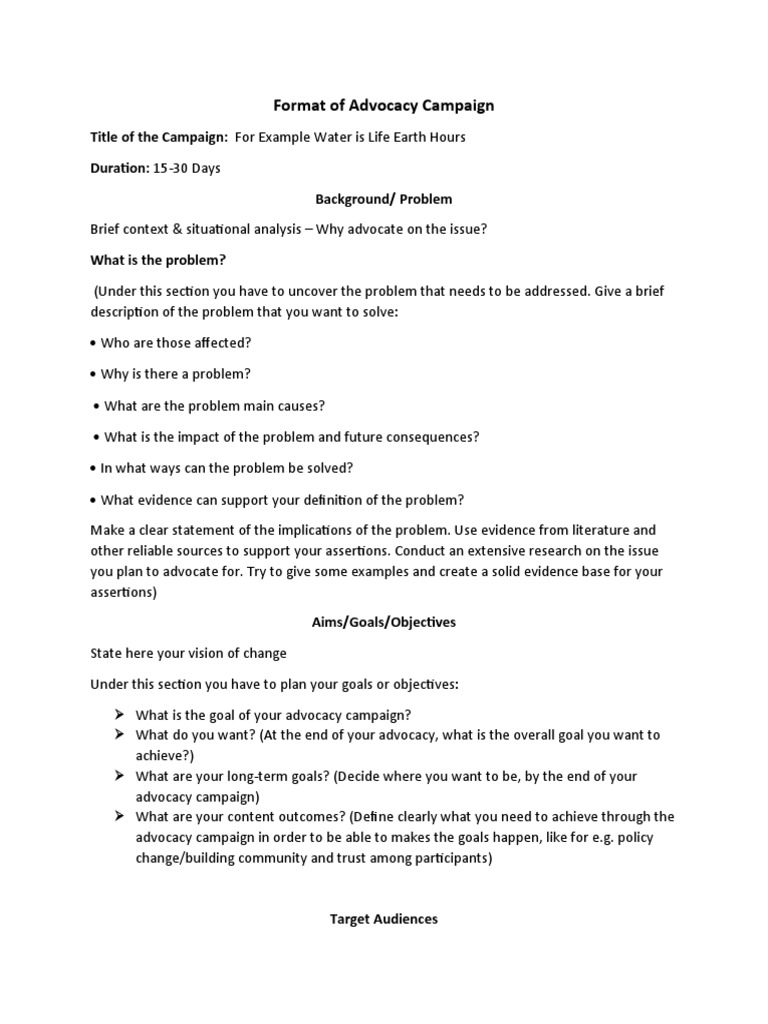 Format of Advocacy Campaign | PDF | Advocacy | Goal