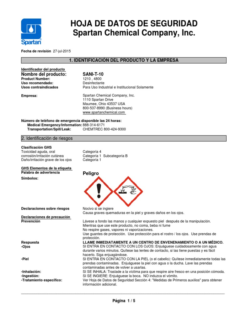 Hoja de Datos de Seguridad DE SANIT 10 | PDF | Toxicidad | Quemar