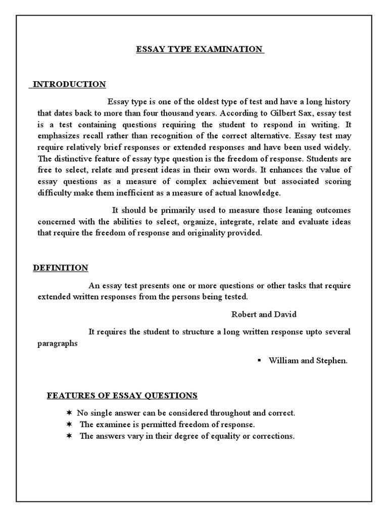 Essay Type Examination | PDF | Question | Test (Assessment)