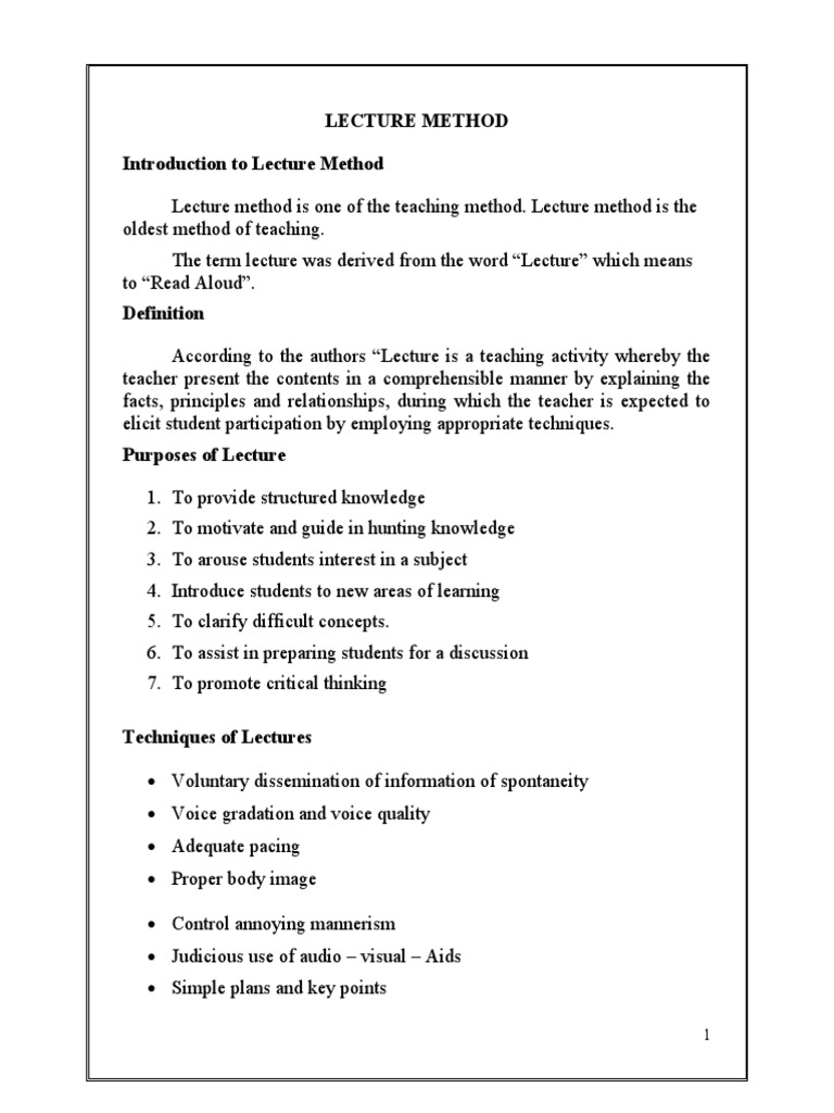 Maximizing the Effectiveness of the Lecture Method: Guidelines for ...