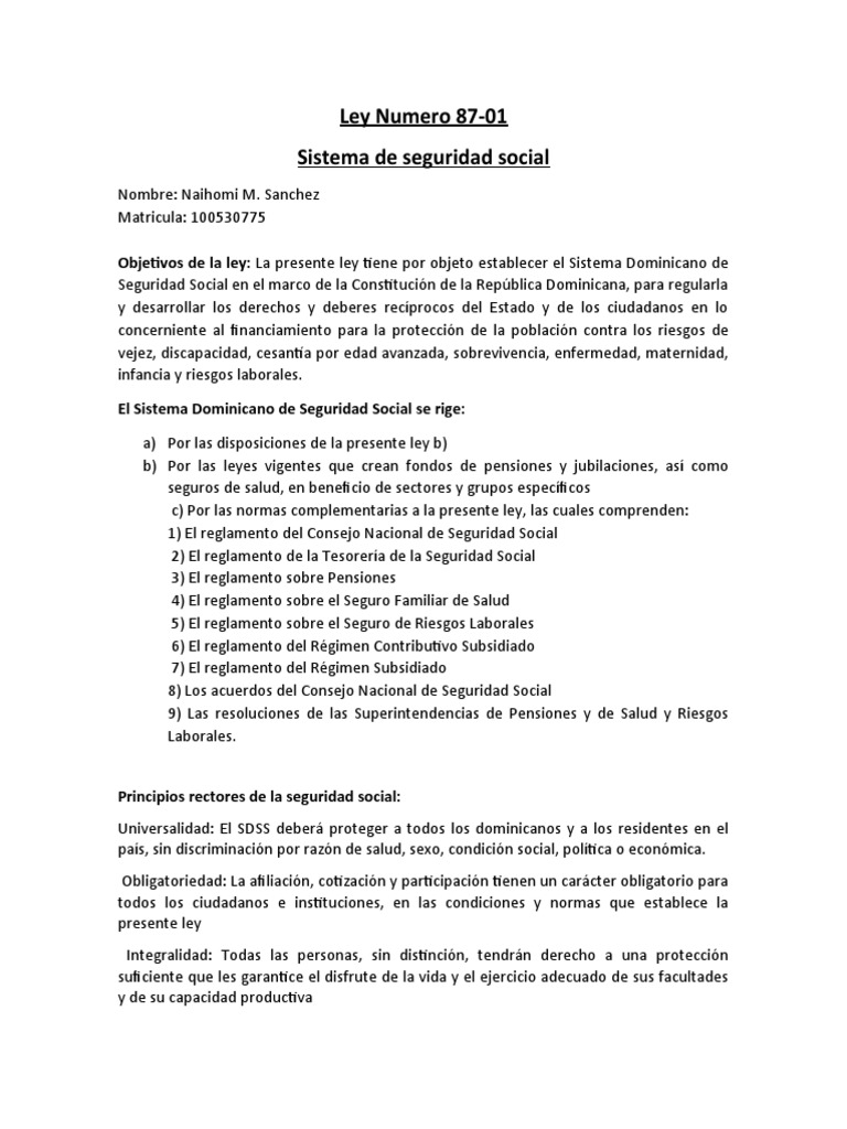 Analisis Ley Numero 87 | PDF | Pensión | Seguridad Social