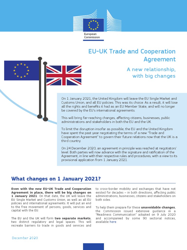 Eu-Uk Trade and Cooperation Agreement-A New Relationship With Big ...