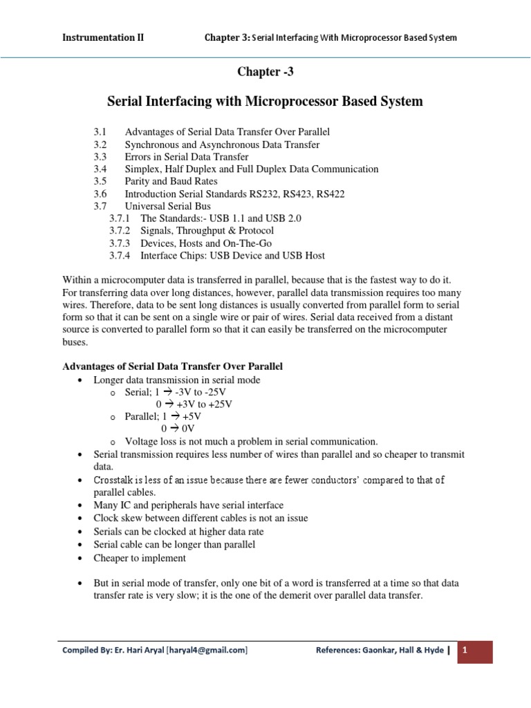 Chapter 3 Serial Interfacing With Microprocessor Based System Pdf