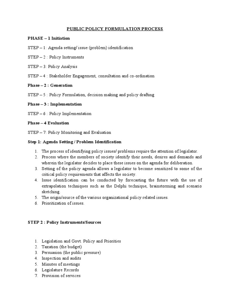 Public Policy Formulation Steps | PDF | Policy Analysis | Economic ...