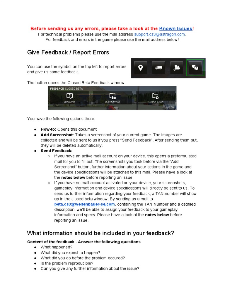 Give Feedback / Report Errors: Before Sending Us Any Errors, Please ...