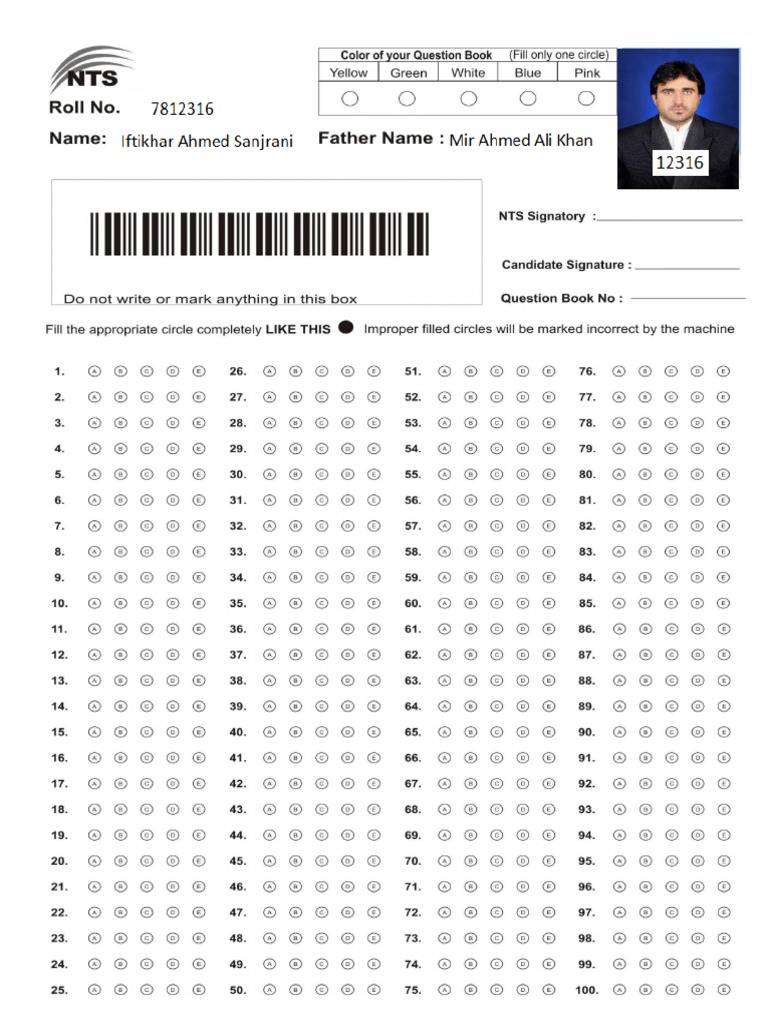 NTS Answer Sheet PDF | PDF