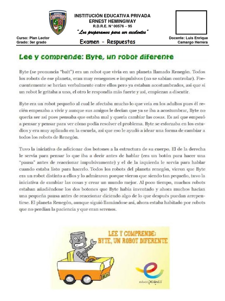 Examen de Plan Lector Respuestas PDF | PDF