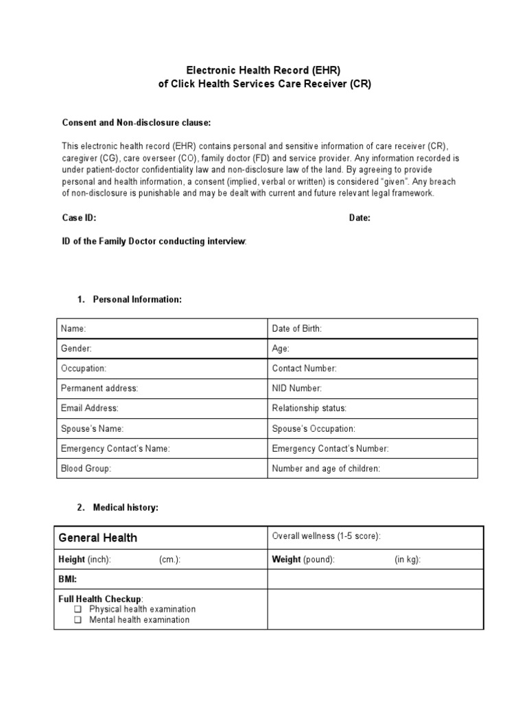Electronic Health Record (EHR) of Click Health Services Care Receiver ...