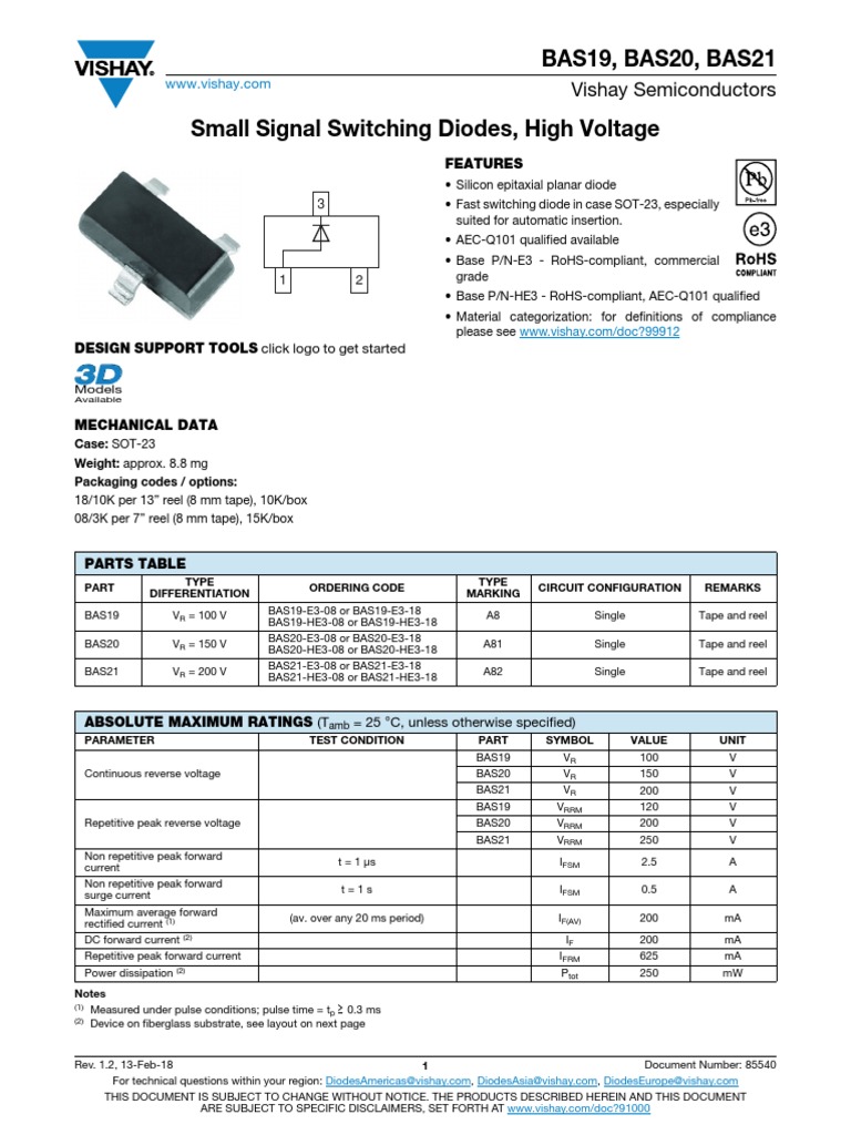 BAS19, BAS20, BAS21: Vishay Semiconductors | PDF | Disclaimer | Diode