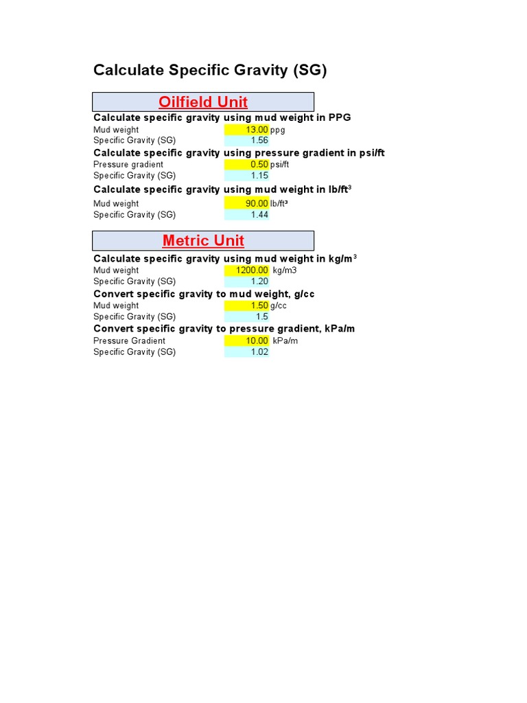Calculate Specific Gravity (SG) : Oilfield Unit | PDF | Technology ...