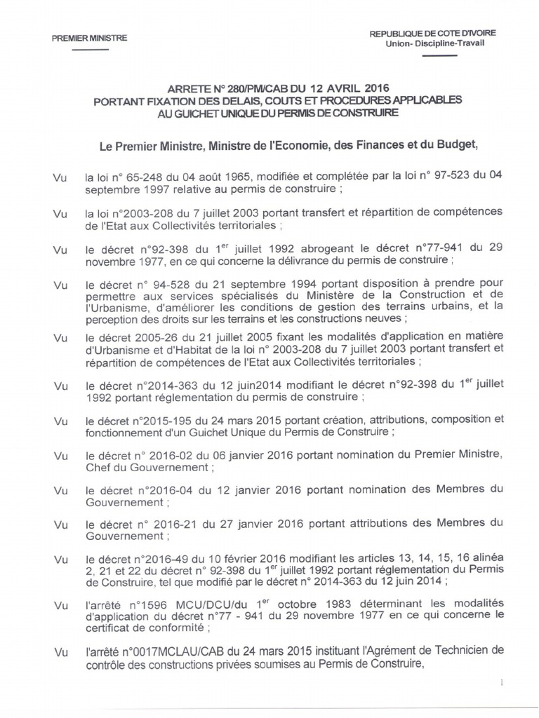 GUPC Arrêté N 280-Guichet Unique Permis de Construire | PDF