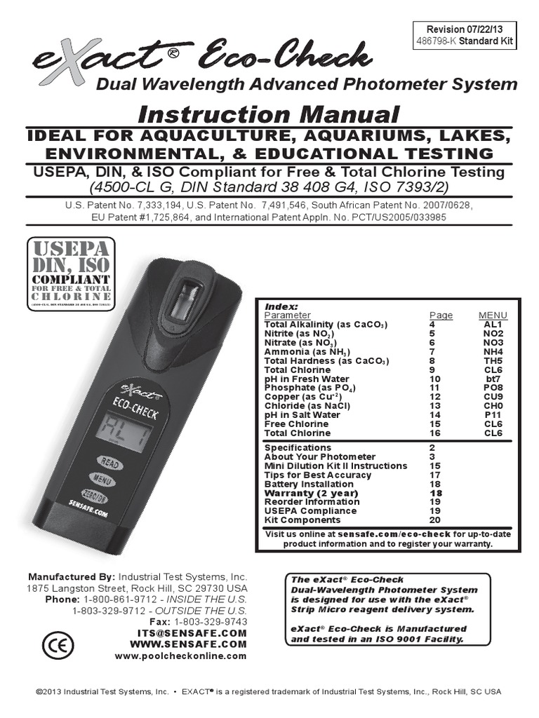 Exact Eco Check Instruction Manual | PDF | Nitrate | Ammonia