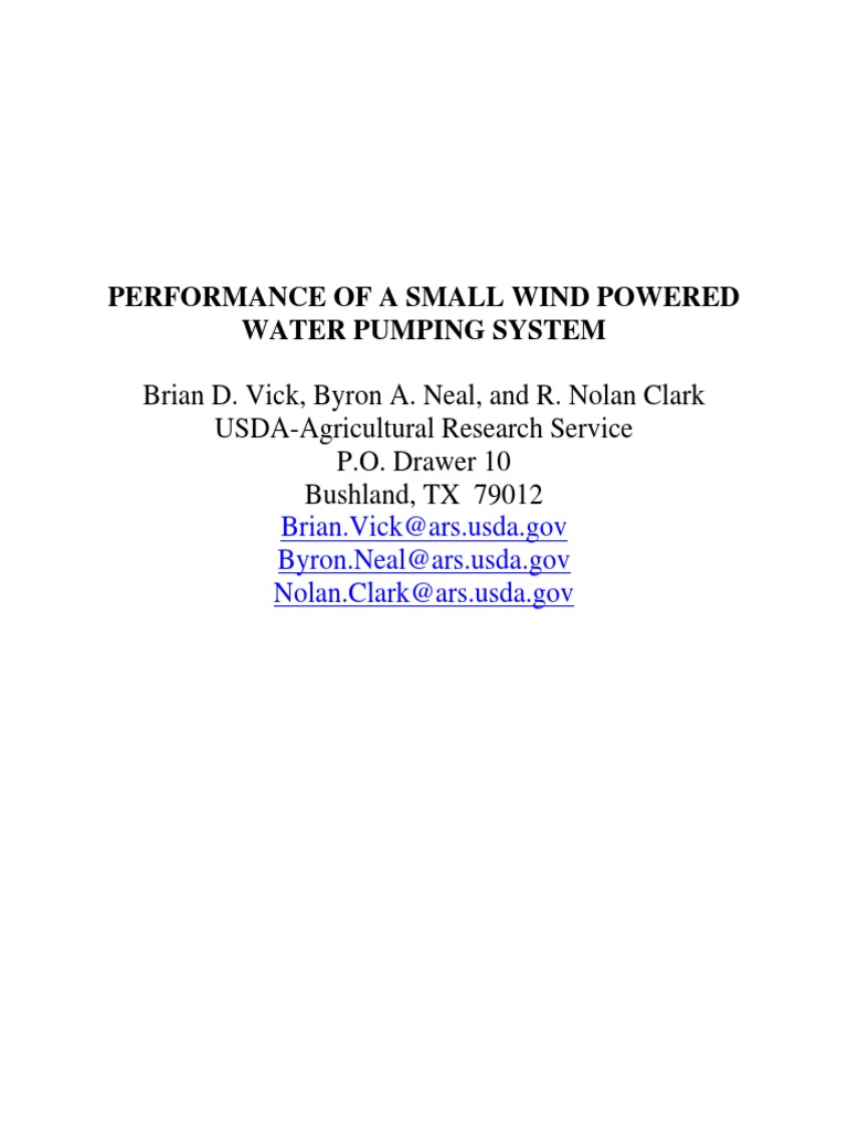 Performance of A Small Wind Powered Water Pumping System | PDF | Wind ...