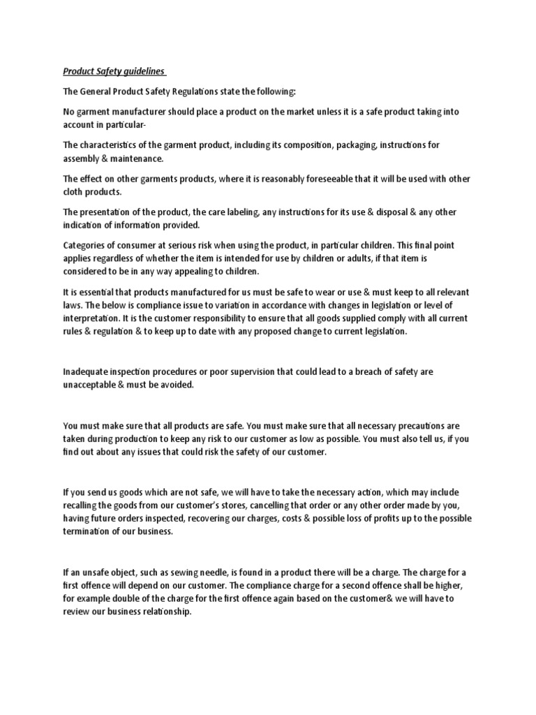Product Safety Guidelines | Download Free PDF | Safety | Regulatory ...