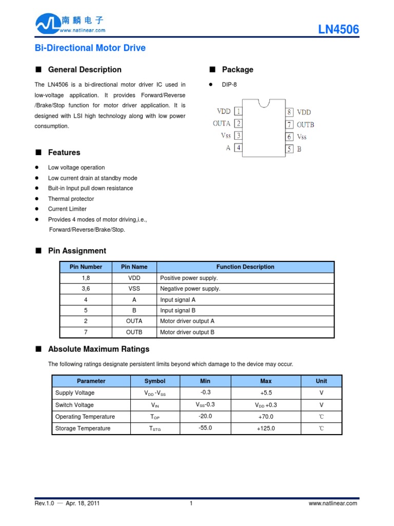 Low-Voltage Bi-Directional Motor Driver IC with Forward, Reverse, Brake ...