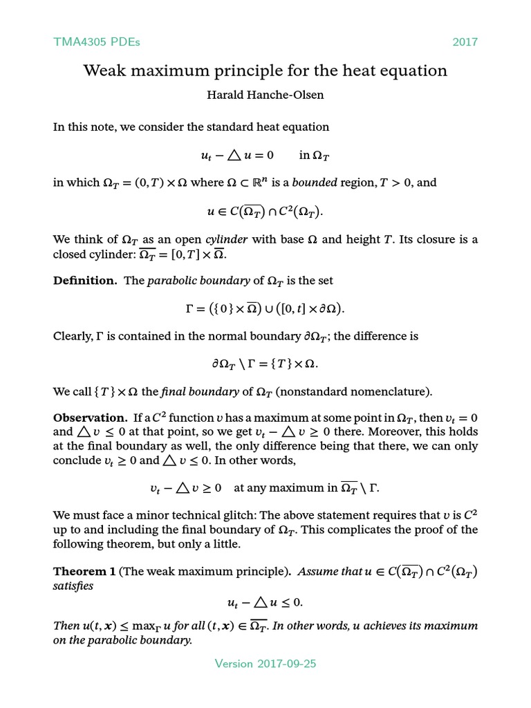 Weak Maximum Principle Heat Equation | PDF | Calculus Of Variations | Mathematical Relations